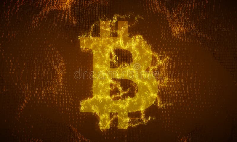 Vector Golden Bitcoin Symbol Constructed with Flowing Binary Numbers. Bitcoin, Blockchain ...