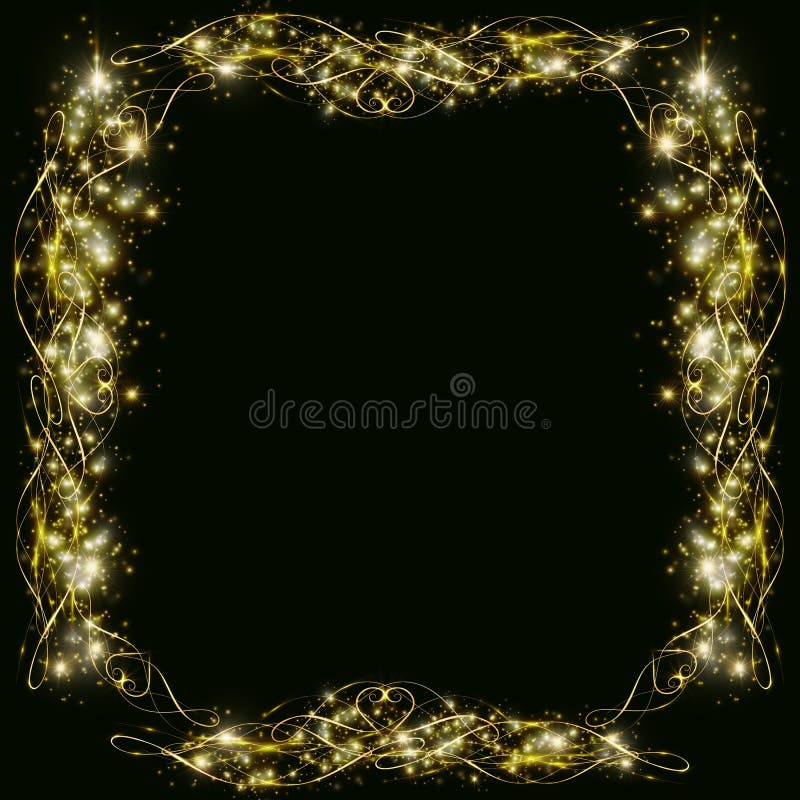 Vector Golden Frame with Hearts Effects of Light. Preparation for ...