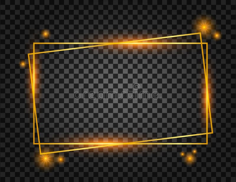 Vector Golden Frame with Lights Effects. Rectangle Banner. Glowing ...