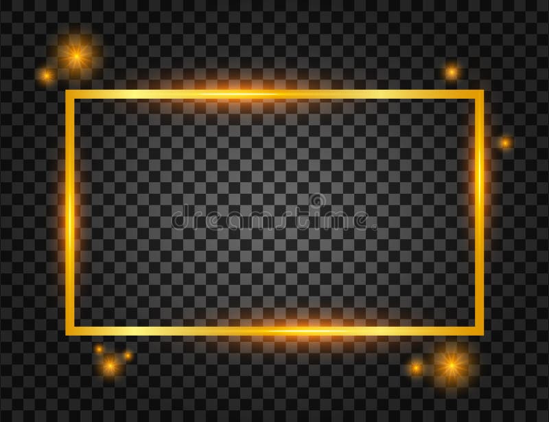 Vector Golden Frame with Lights Effects. Rectangle Banner. Glowing Magic Frame. Vector Stock ...