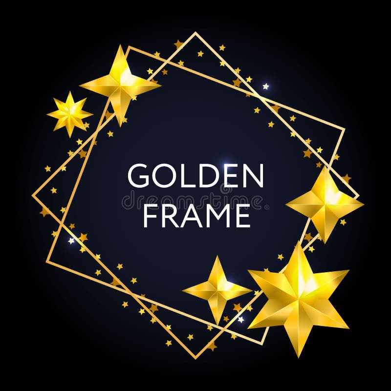Vector Golden Frame. Shining Rectangle Banner. Isolated on Black ...