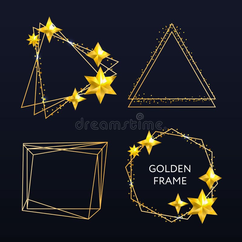 Vector Golden Frame. Shining Rectangle Banner. Isolated on Black ...