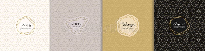Vector Golden Geometric Seamless Patterns with Modern Labels. Floral ...