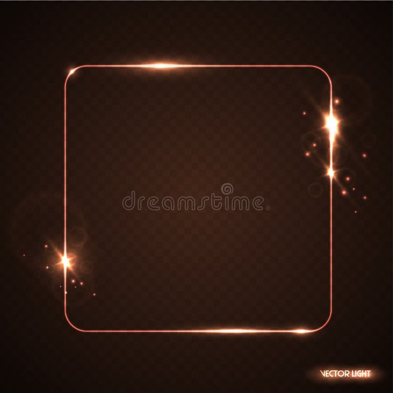 Vector Golden Glow Line Frame with Sparks and Spotlight. Shining ...