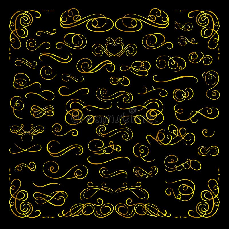 Vector Golden Gradient Calligraphic Design Elements Collection Isolated ...
