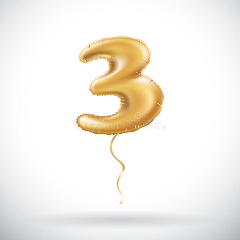 Vector Golden Number Three 3 Metallic Balloon. Metallic Design Stock ...