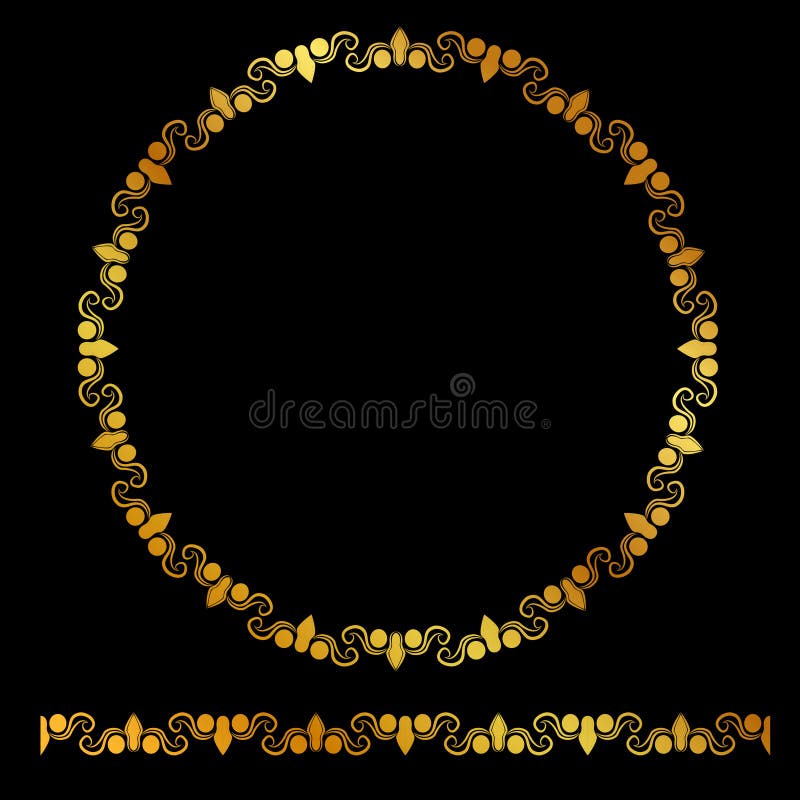 Vector Golden Rounded Corner Circle Floral Frame, at Black Background ...