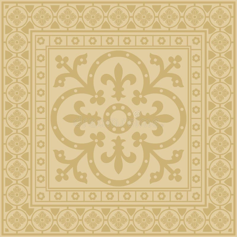 Vector Golden Square Gothic Ornament. Medieval European Rectangle ...