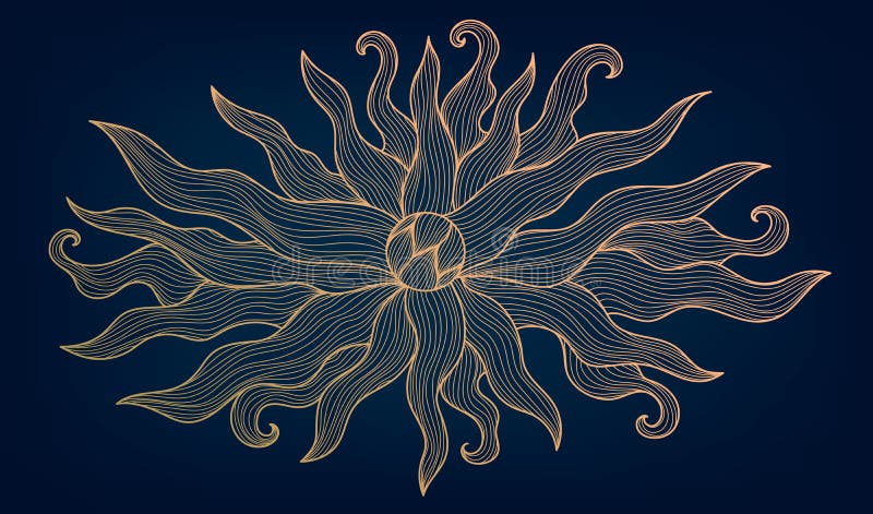 Vector Golden Sun with Rays Modern, Art Deco Wallpaper Background ...