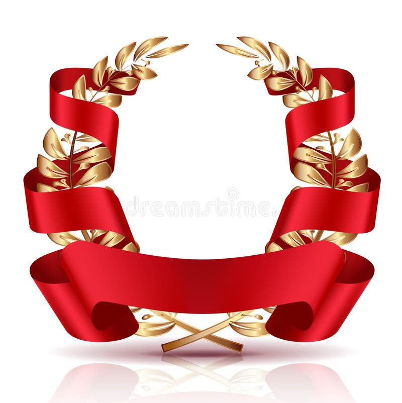 Isolated Old Golden Wreath with Red Ribbon Stock Illustration ...