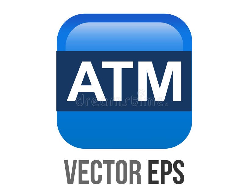 Vector Gradient Blue ATM Button Square Icon, Represent Automated Teller ...