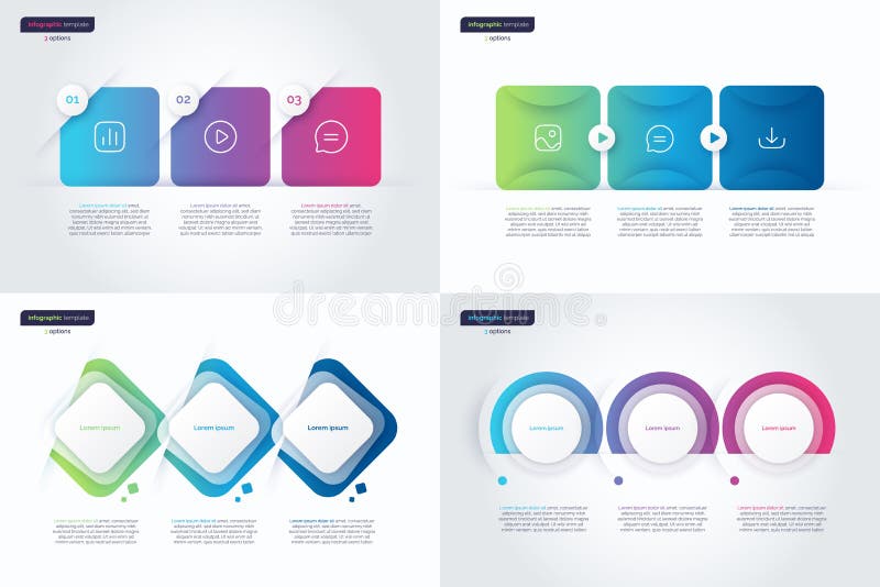 Vector Gradient Minimalistic Infographic Templates Composed of 3 Shapes ...