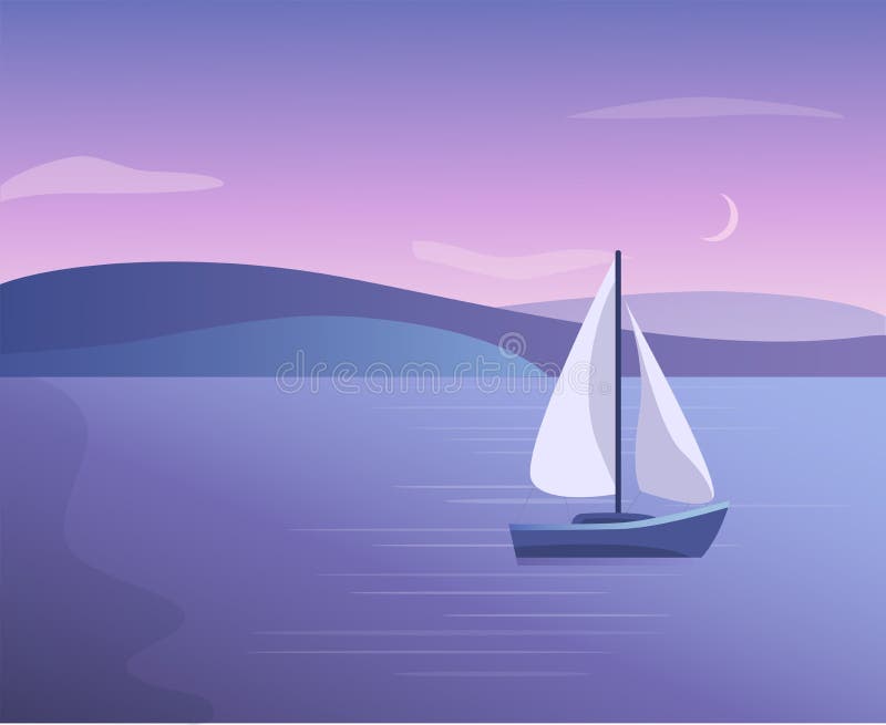 Vector Gradient Scenery with Lake, Sea and Boat Stock Vector ...