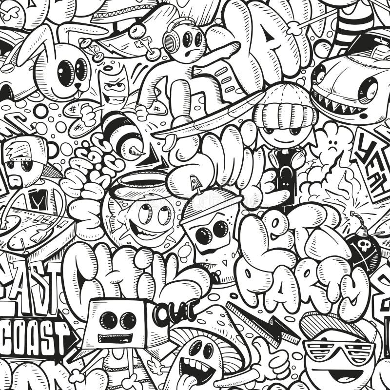 Vector Graffiti Illustration, Seamless Pattern. T-shirt Design, Textile ...