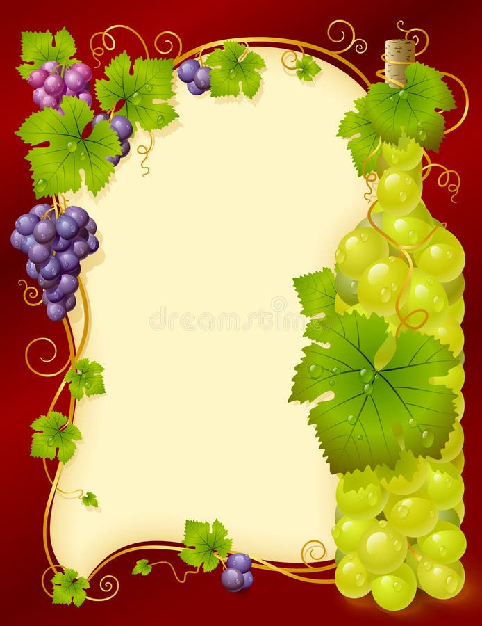 Vector Grape Frame with Bottle Stock Vector - Illustration of deco ...