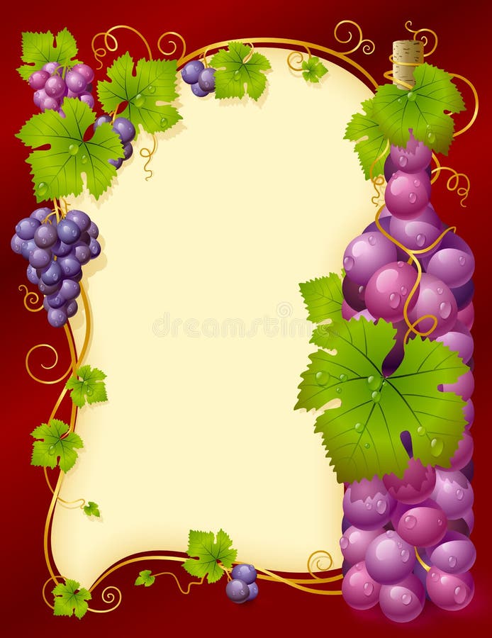 Vector Grape Frame with Bottle Stock Vector - Illustration of deco ...