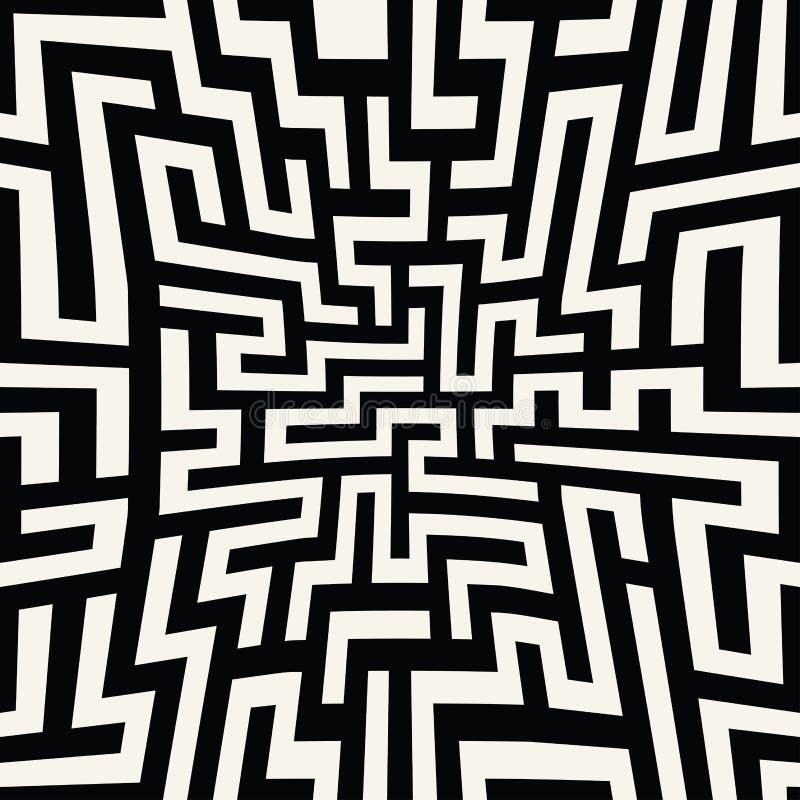 Vector Graphic Abstract Geometry Maze Pattern. Black and White Seamless Geometric Background ...