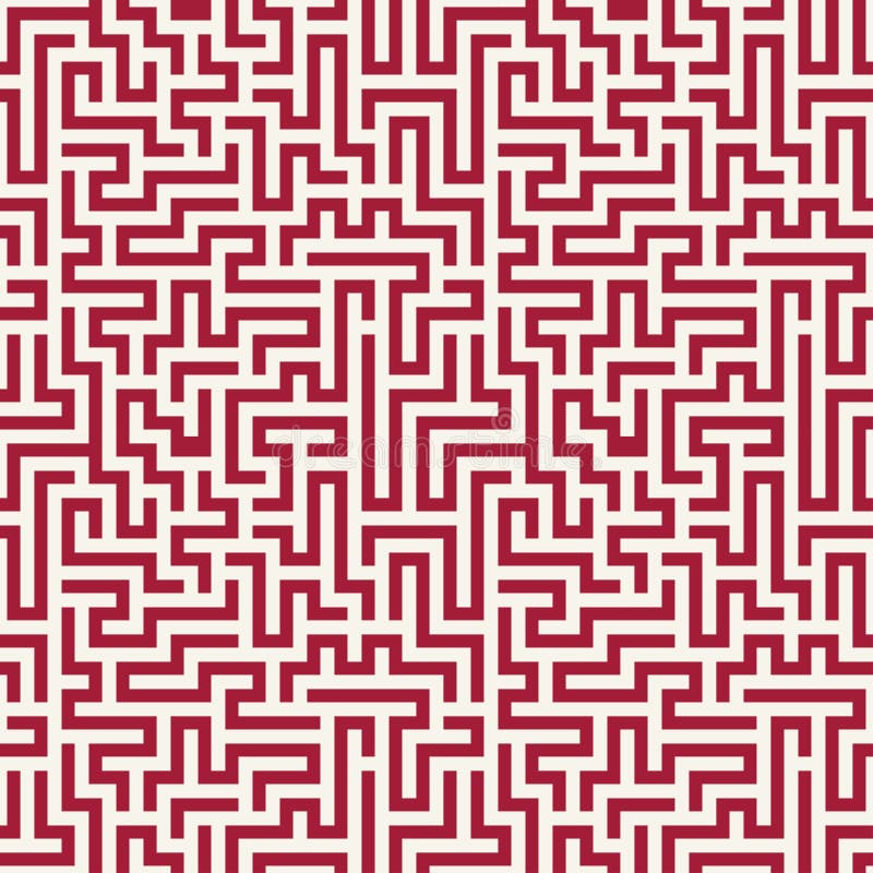 Vector Graphic Abstract Geometry Maze Pattern. Red Seamless Geometric Labyrinth Background Stock ...
