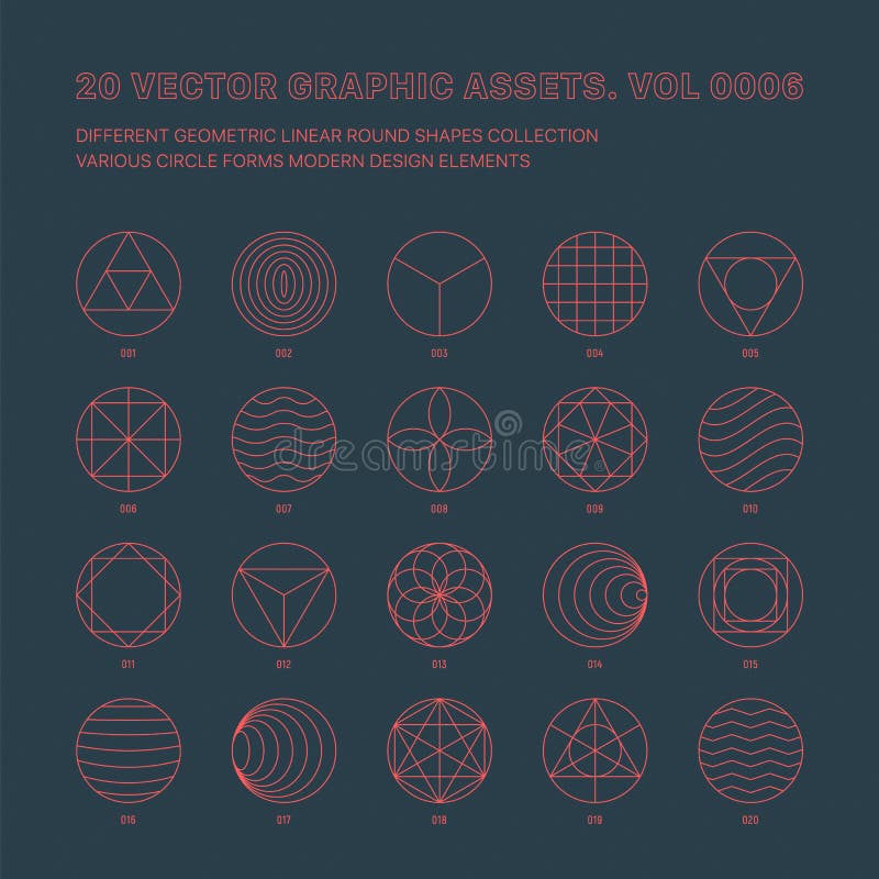Vector Graphic Assets Various Outline Geometric Round Shapes Set ...