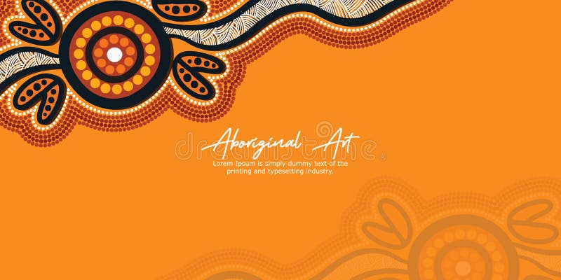 Yellow Aboriginal Dot Art Vector Banner with Text. Stock Illustration ...
