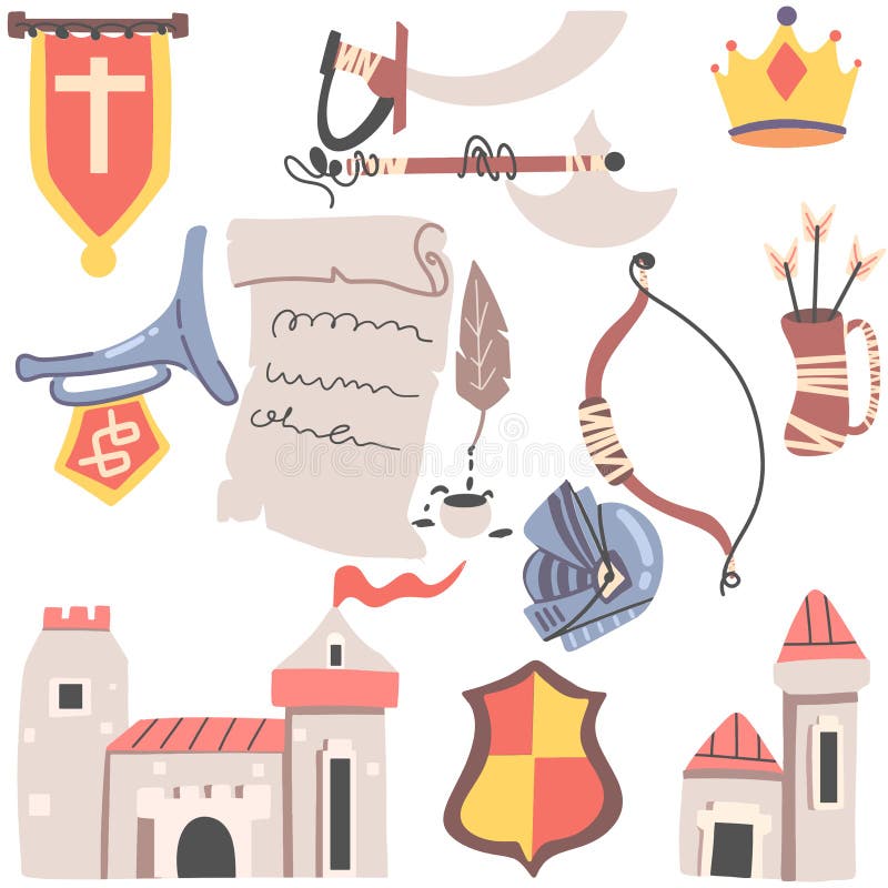 Vector Graphic Collection of Medieval Kingdom Themed Elements Stock ...