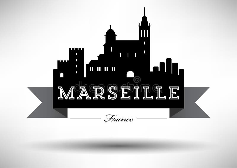 Marseille France City Skyline Black And White Silhouette. Stock Vector ...
