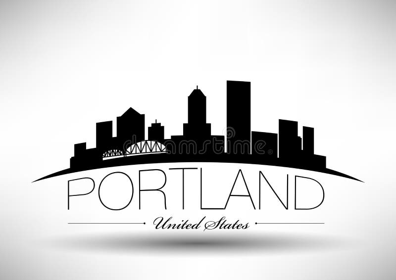 Portland City Skyline Black And White Silhouette. Stock Vector ...