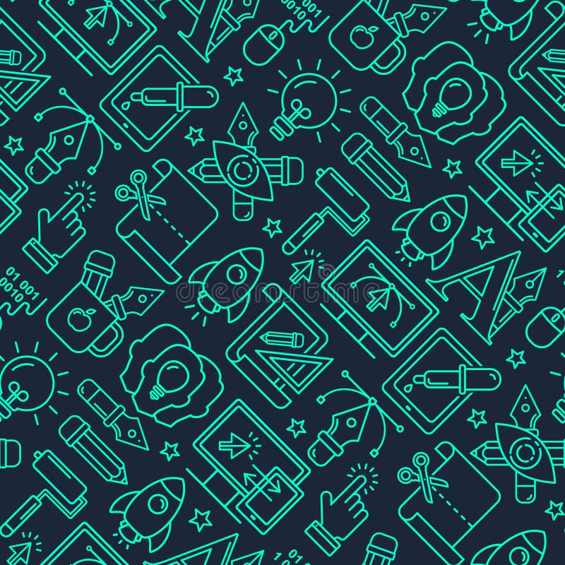 Graphic Designer Profession Seamless Pattern with Turquoise Linear ...