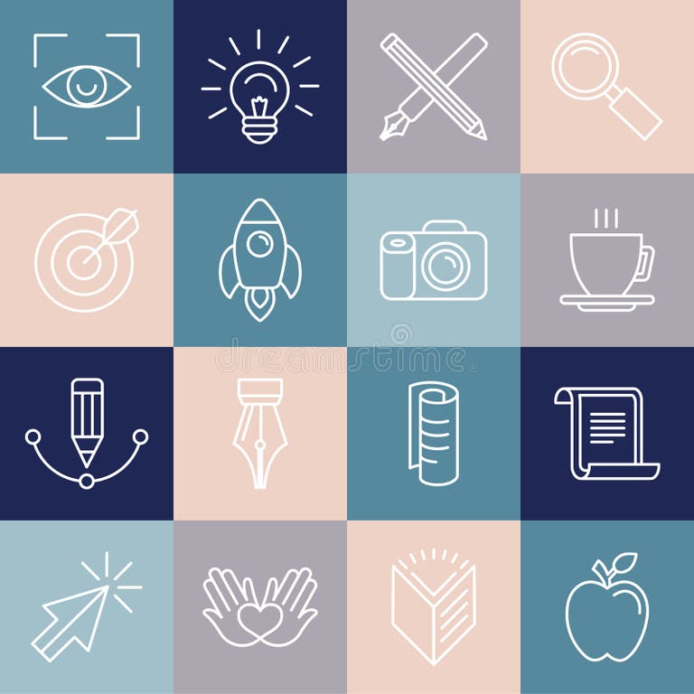 Vector Graphic Designer Icons and Badges in Linear Style Stock Vector ...