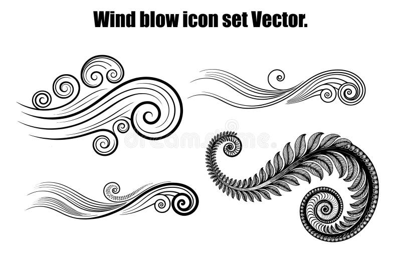 Decorative Wind Blow Icon Set – Swirling Wind Vector. Stock ...