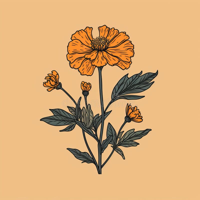 Minimalistic Marigold Silhouette Vector: Flat Design Identification ...
