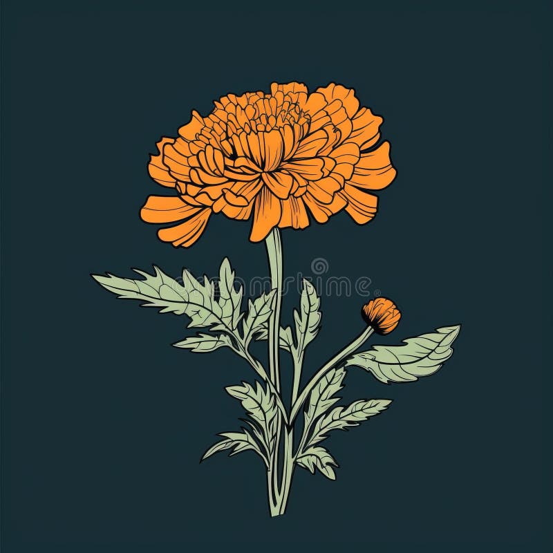 Minimalistic Marigold Vector Graphic Stock Illustration - Illustration ...