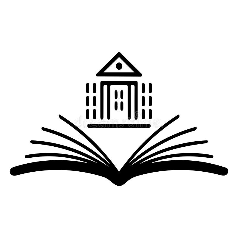 Open Book with Library Building Icon Stock Illustration - Illustration ...