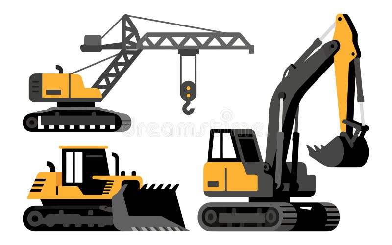Vector Graphic of Heavy Construction Equipment, Excavator, Crane ...