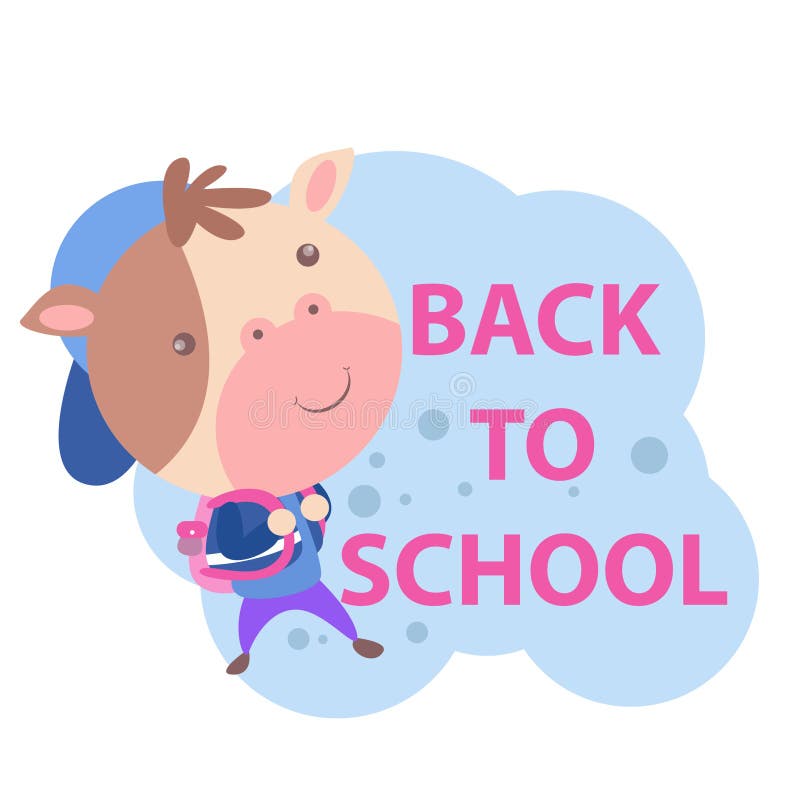 Vector Graphic Illustration of Cute Cow Back To School Flat Design ...