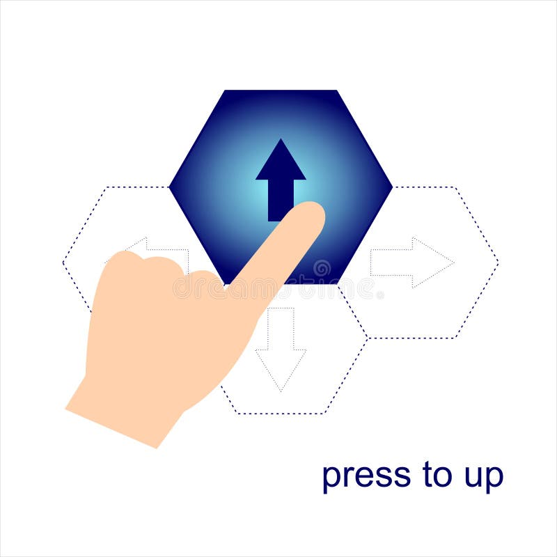 Hand Pressing or Pushing the Button with Arrows. Stock Vector ...