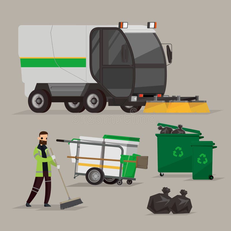 Vector Graphic of Road Sweeper Vehicle and Street Cleaner Stock Vector ...