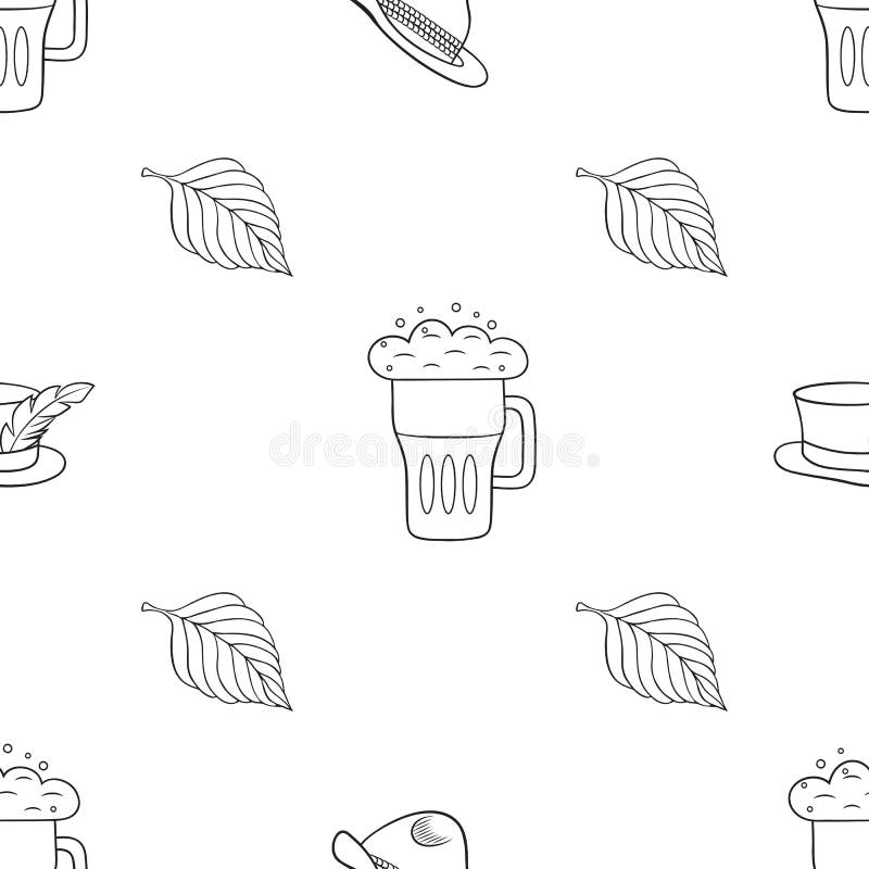 Vector Graphic Seamless Pattern with Beer and Leaves Stock Vector ...