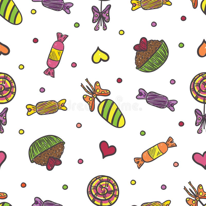 Vector Graphic Seamless Pattern with Candies and Sweets Stock Vector ...