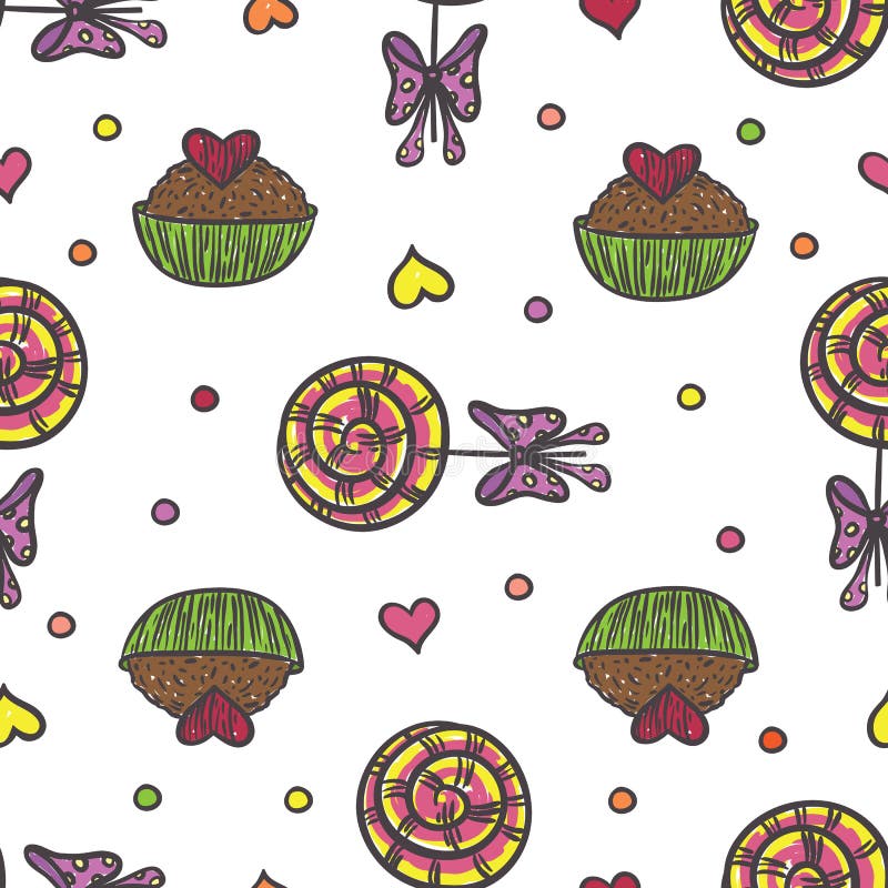 Vector Graphic Seamless Pattern with Candies and Sweets Stock Vector ...