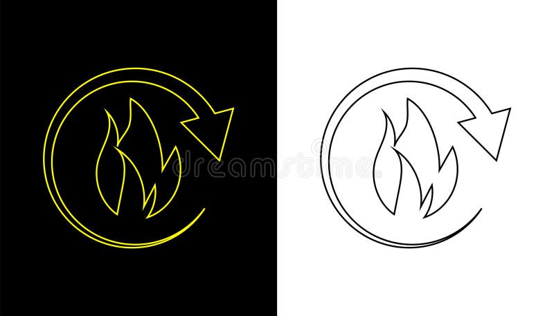 Circular Fire Symbol with Arrows in Yellow and Black Line Art. Stock ...