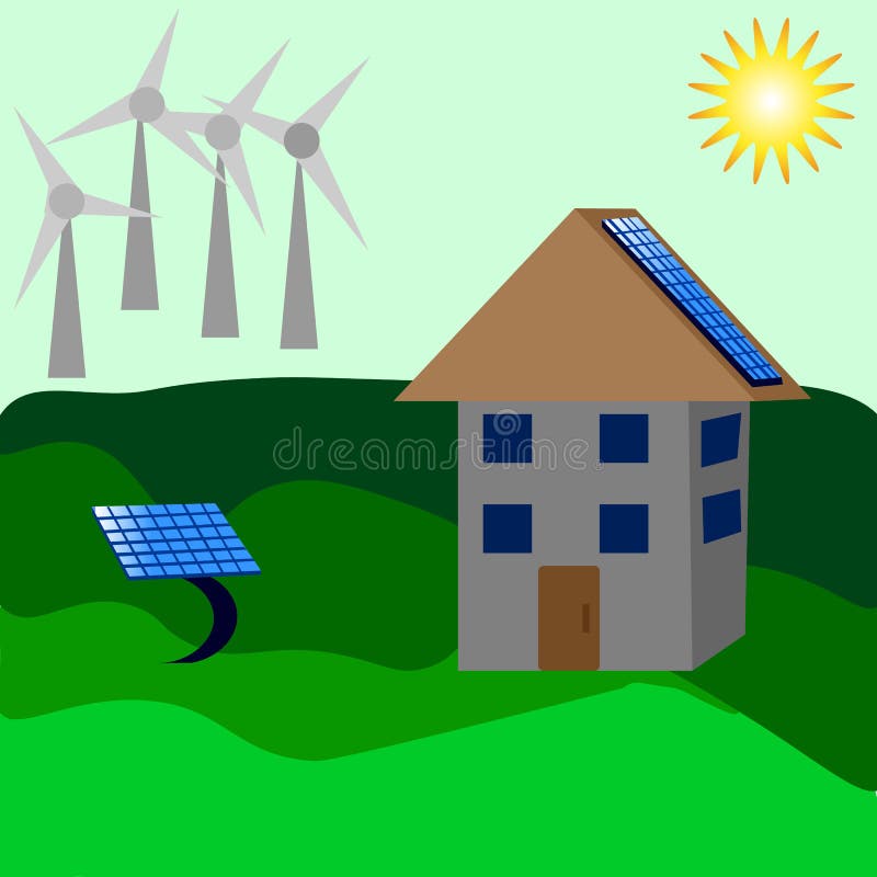 Alternative Energy Sources. Sun, Solar Panels and Wind Generators Stock ...