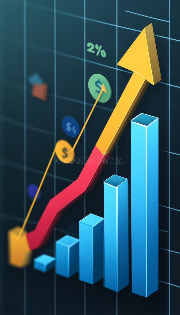 Vector Graphics of a Blue Column Chart with a Dynamic Line Graph ...