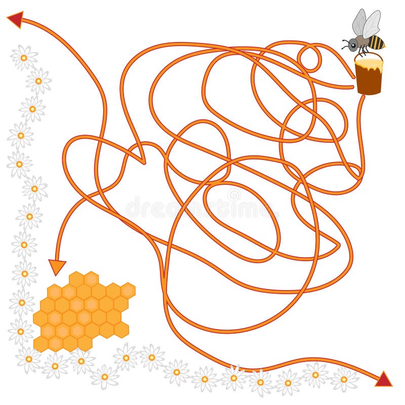 Find the Correct Path of the Bee Carrying Honey To the Honeycomb Stock ...