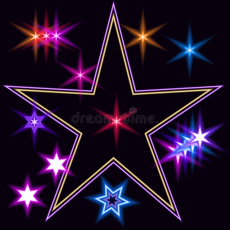 Many different neon stars stock vector. Illustration of vector - 347666455
