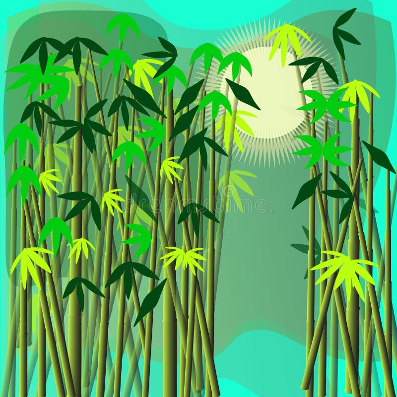 Eastern Landscape. Bright Sun and Thickets of Bamboo Stock Vector ...