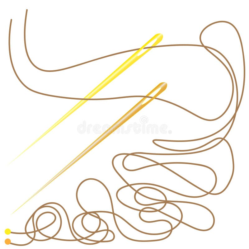 Two Golden Needles Have Tangled Threads Stock Illustration ...