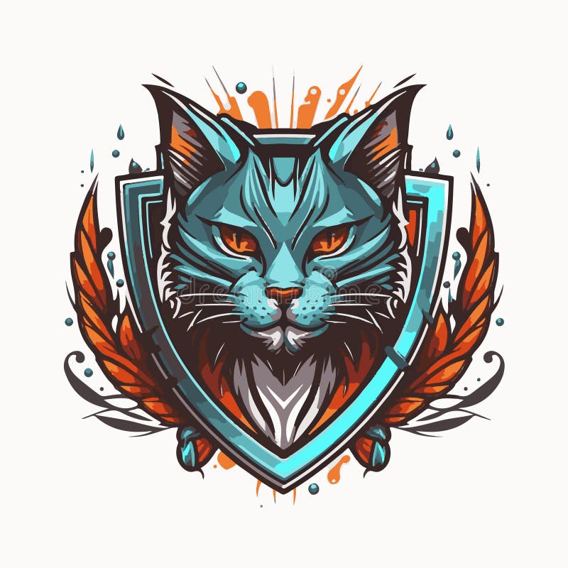 Vector Graphics Illustration of a Cat and Shield in Logo Style Stock ...