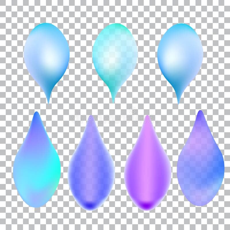 Seven Different Drops of Liquid on a Transparent Background Stock ...