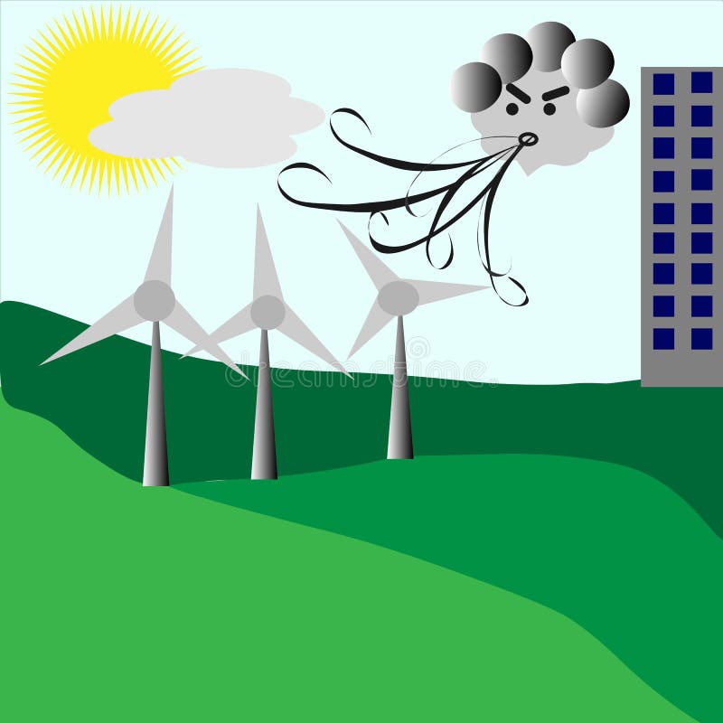 The Sun Shines. an Abstract Wind Blows on Wind Generators Stock Vector ...